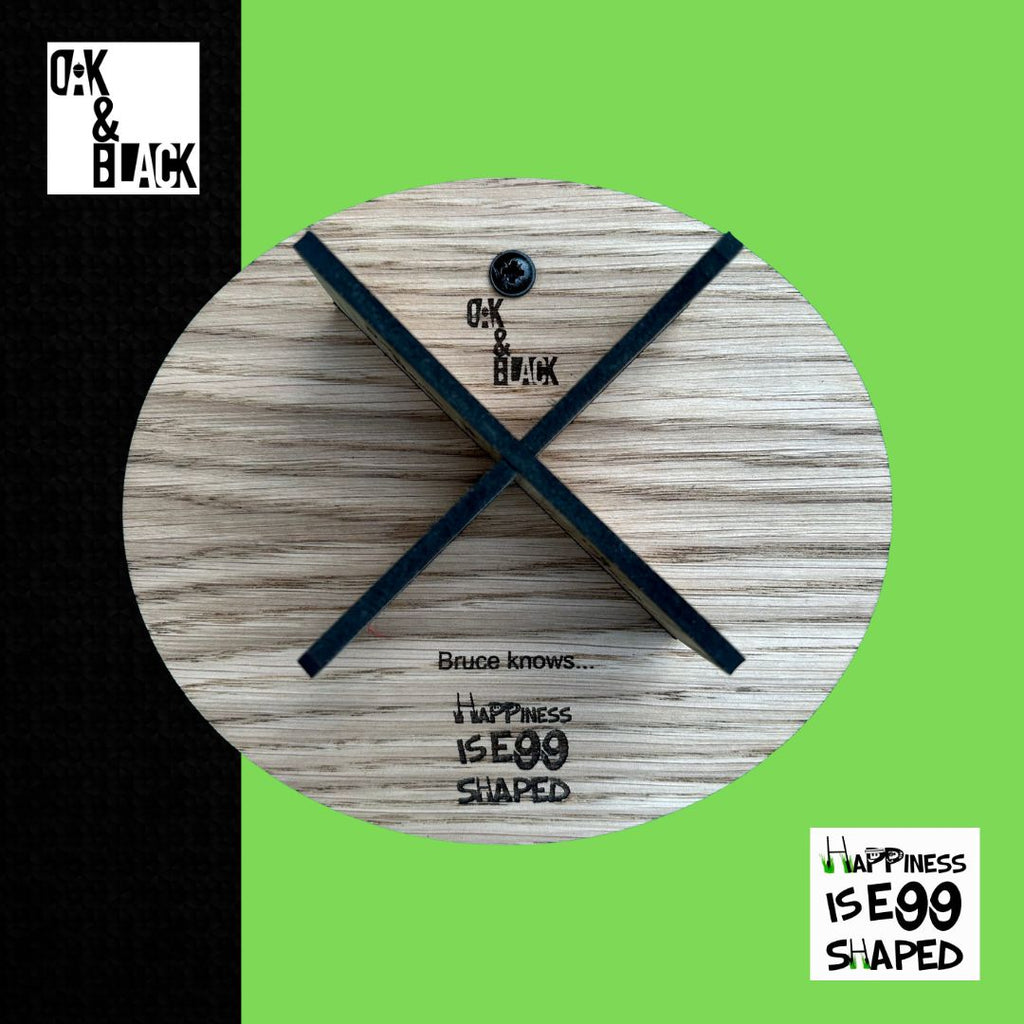 Happiness is Egg Shaped Rugby Ball Stand – Oak & Black